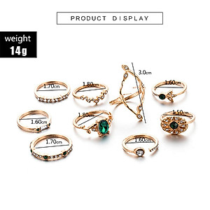 YERTTER Men 9 pcs Vintage Gold Ring Set Green Gem Rings Set Craved Rings Set Joint Knuckle Ring Set Finger Rings Stackable Retro Mid Rings for Women and