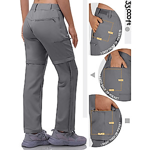 Outdoor Ventures Women's Convertible Pants, Quick Dry Hiking Zip-Off Pants, Stretch Lightweight Cargo Pants Grey