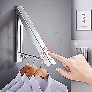 Clothes Drying Rack, 80cm Rod Wall Mounted Dual Bracket Space Aluminum Retractable Folding Drying Rack for Home(silver)