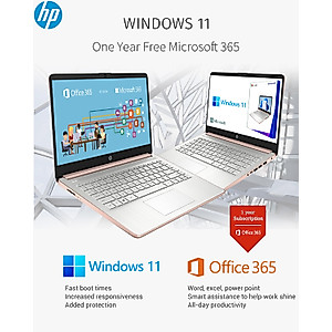 HP Newest Laptop Computer, 14” HD Light PC, Intel Quad-Core Celeron N4120, 8GB DDR4 RAM, 192GB Storage, 1-Year Office 365, Windows 11, Long Battery Life, Webcam, USB-C, Wi-Fi 5, HDMI, Rose Gold, PCM