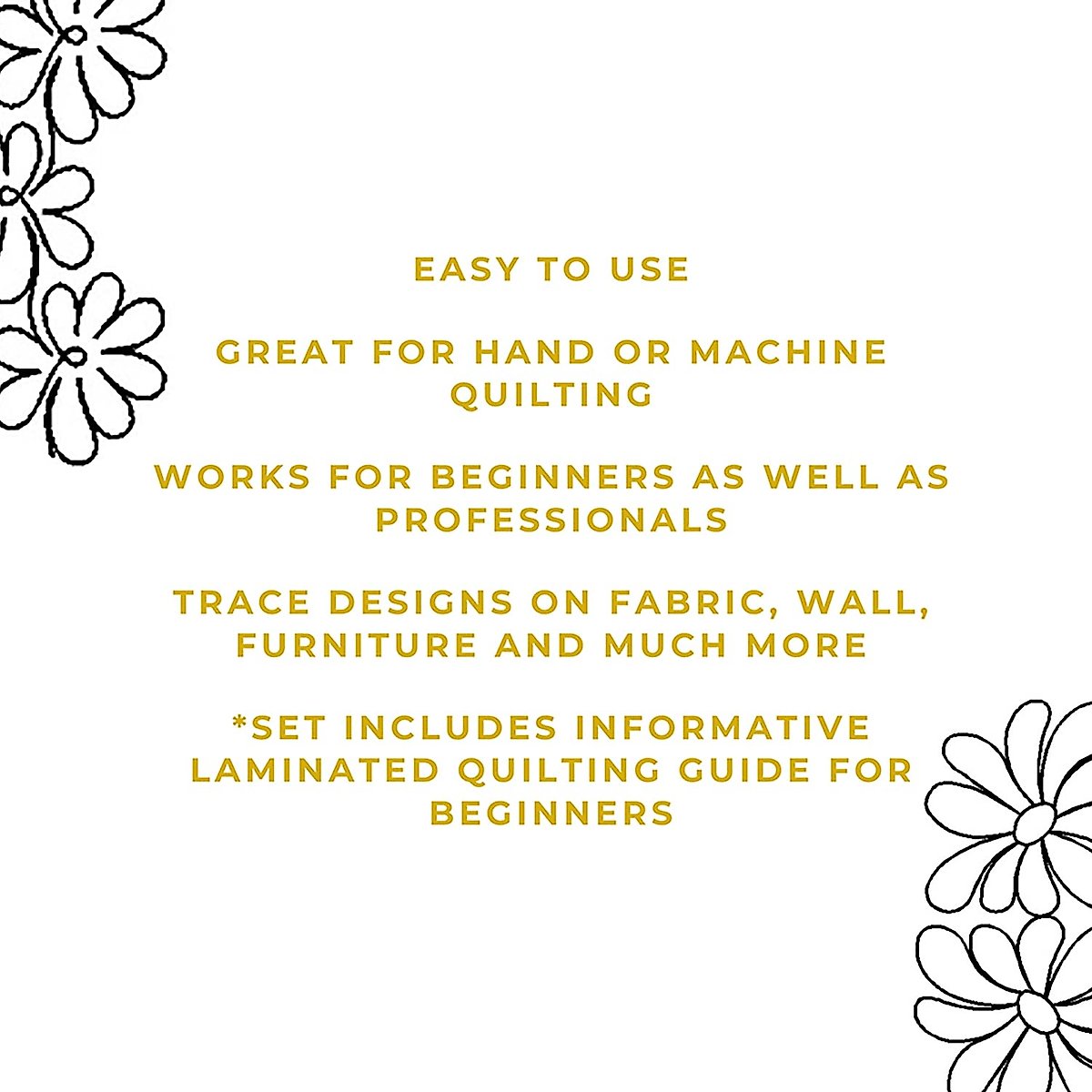 Quilting Stencils for Machine and Hand Quilting - 2 Quilting Stencils for Border, Block Patterns - Lilac Border, Daisy Block Plastic Quilt Stencil Set with Guide