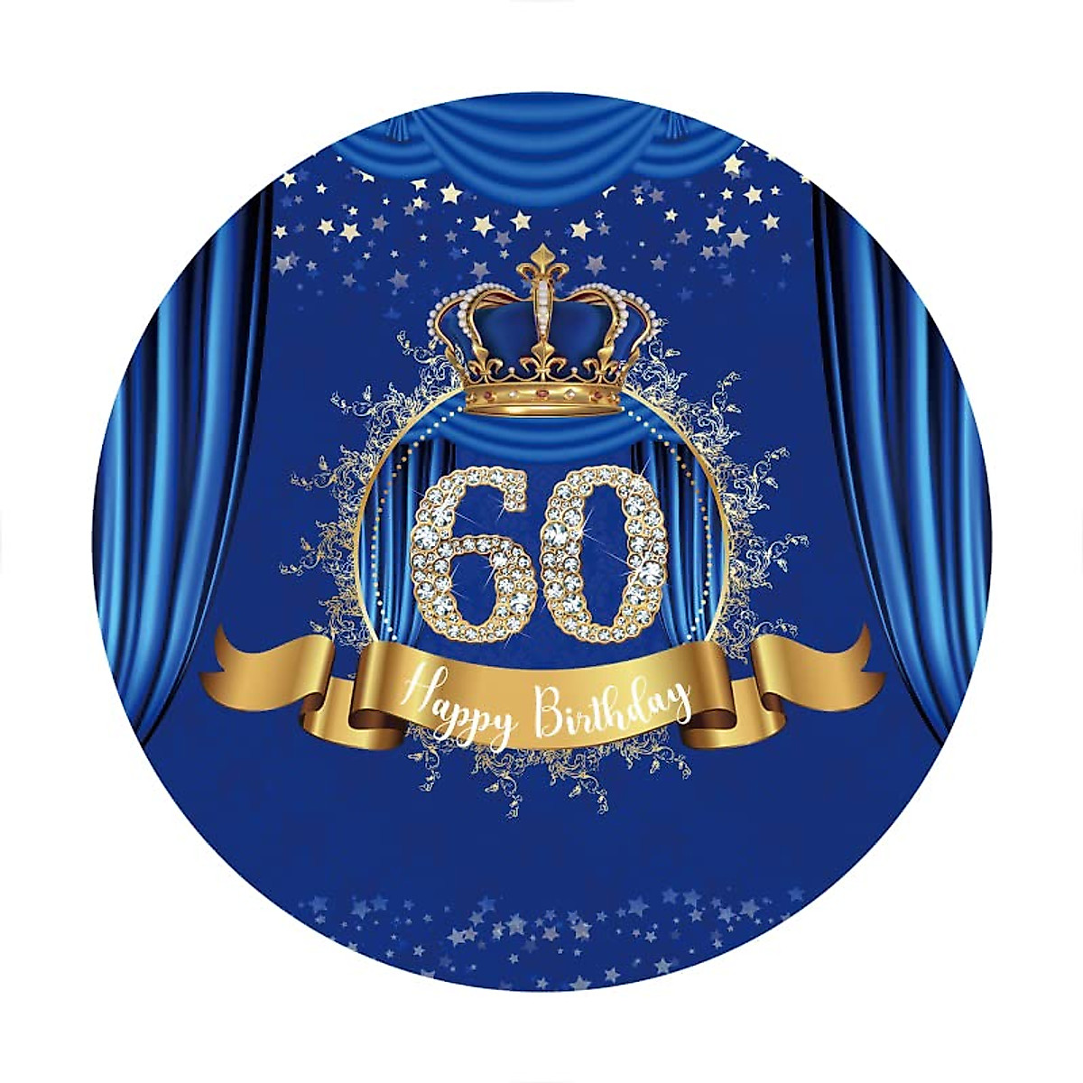 OERJU 6x6ft 60th Birthday Round Backdrop Cover for Men Royal Blue Curtain Gold King Crown Circle Photography Background Sixty Years Old Age Birthday Party Decorations Banner Photo Booth Props