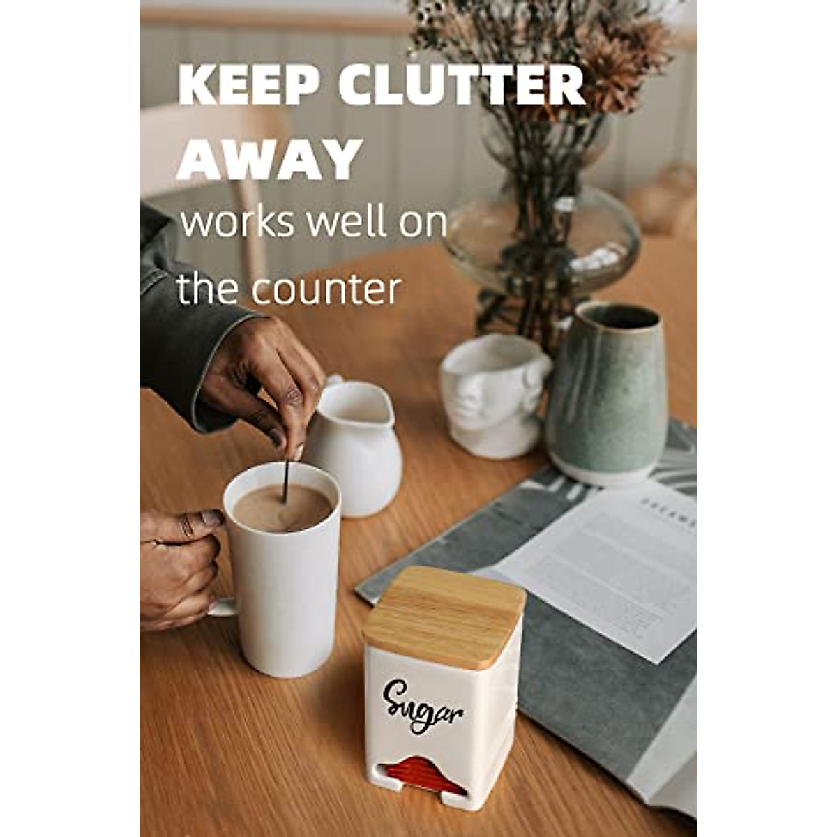 QUXIJA Ceramic Sugar Packet Holder, Farmhouse Tea Bag Storage Organizer Caddy Holder with Lid