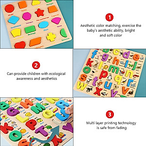 TOYANDONA 4 Sets Puzzle Wooden Jigsaw Puzzle Letter- Match Playthings Preschool Board Games Wooden Jigsaw Toy Preschool Shape Puzzles Wooden Math Puzzles Classification Board Child Number