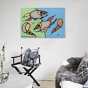 Little Loon Dances with Fish Spirit by Norval Morrisseau Prints Poster Art Poster Canvas Painting Decor Wall Print Photo Gifts Home Modern Decorative Posters Framed/Unframed 16x24inch(40x60cm)
