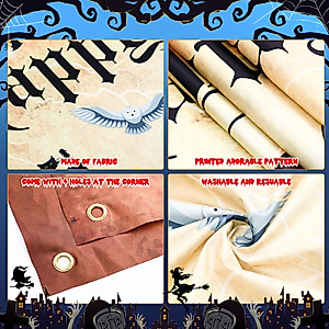 Remerry Magic Wizard Happy Birthday Party Supplies Halloween Magical Wizard Banner Backdrop Wizard Hat Party Background Photo Booth for Boys Girls Birthday Halloween Wall Decoration, 6 x 3.6 Feet