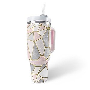 MightySkins Glossy Glitter Skin Compatible with Stanley The Quencher H2.0 FlowState 40 Oz Tumbler - Rose Gold Polygon | Protective, Durable High-Gloss Glitter Finish | Easy to Apply