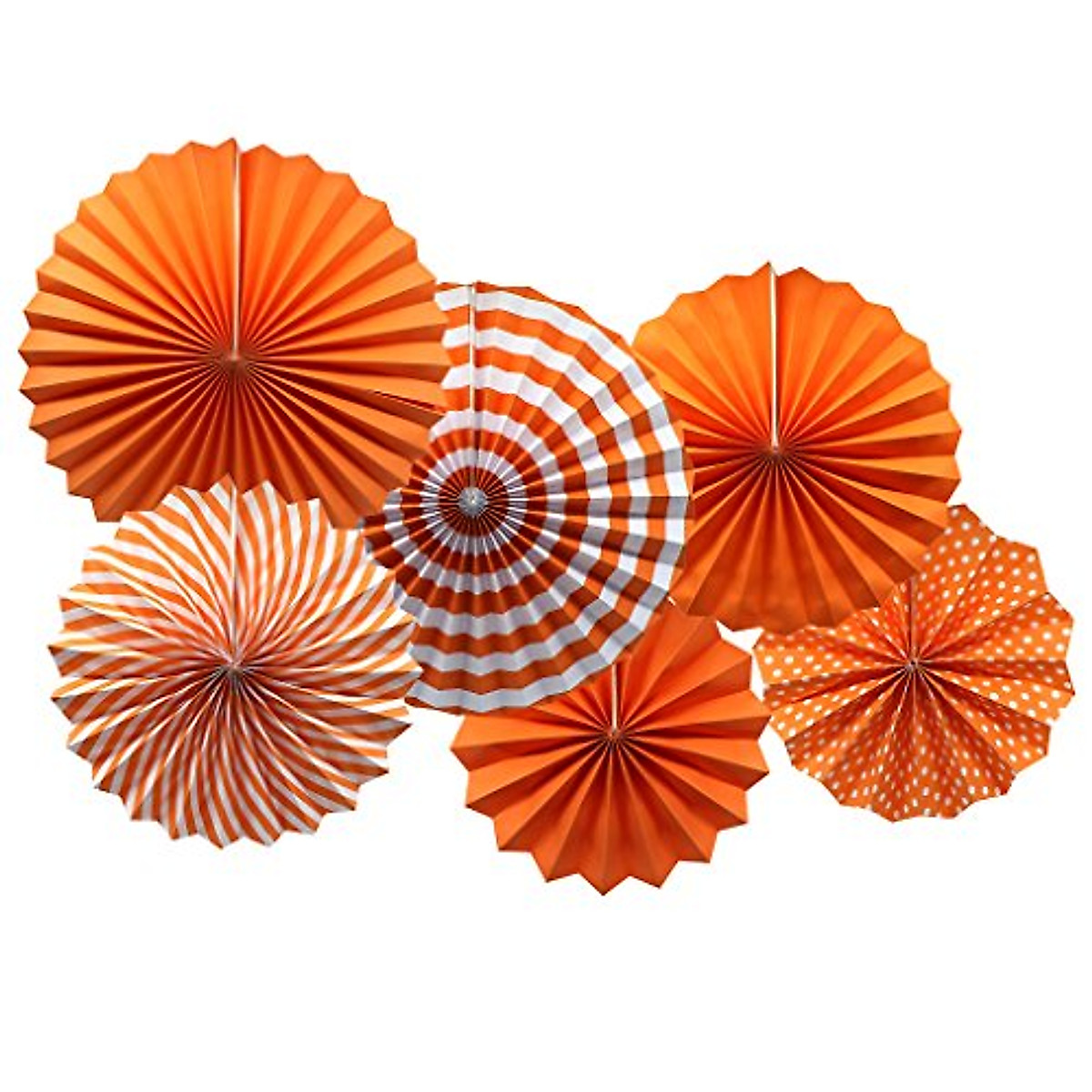 Party Hanging Paper Fans Set, Orange Round Pattern Paper Garlands Decoration for Birthday Wedding Graduation Events Accessories, Set of 6