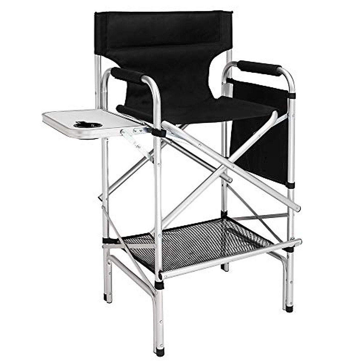 mefeir 2 PCS 31" Tall Upgraded Director Makeup Artist Chair Bar Height, Aluminum Frame Supports 300 lbs, Folding Portable with Side Table Storage Bag Black,19.2" D x 23.6" W x 45.6" H