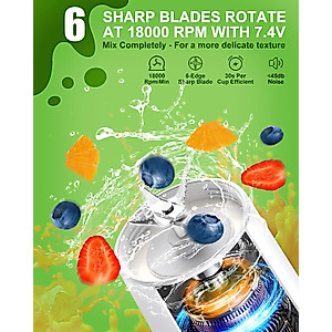 Portable Blender, Portable Blender for Shakes and Smoothies, Personal Size Blender for Shakes and Smoothies with 6 Blades, 17 Oz USB Rechargeable Mini Blender shake Smoothie for Kitchen/Travel/Gym