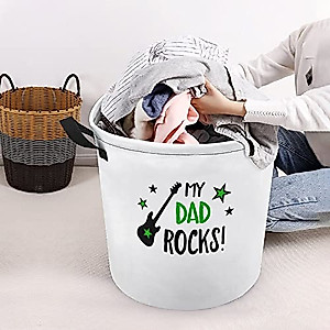 My Dad Rocks Large Laundry Basket Hamper Bag Washing with Handles for College Dorm Portable