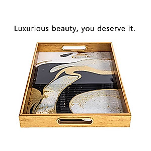 Anmmy Serving Perfume Decorative Tray Bed Bathroom Tray Jewelry Food Marble Gold Trays with Handals for Dinner Couch Outdoor Bar Organizer Rectangle Drink Coffee Fruit Tray