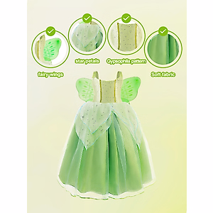UPORPOR Light Up Fairy Costumes Girls Halloween Dress Kids Dressing Up Clothes Birthday Party Fancy led Costume, with Wing Green, 110