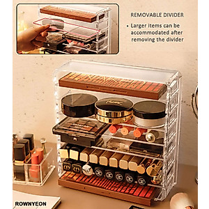 ROWNYEON Acrylic Makeup Organizer Compact Makeup Palette Organizer 8 Spaces Eyeshadow Pallet Makeup Organizer Holder For Vanity Clear Cosmetics Makeup Drawer Organizer With Removable Dividers