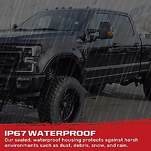 RECON Ford 17-24 Super Duty F250/F350/F450 Side Mirror Lenses (2-Piece Set) w/Amber LED Running Lights, Amber Blinking LED Turn Signals & White LED Spot Lights - Smoked Lens