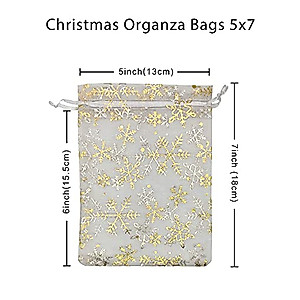Jexila 100PCS Christmas Organza Bag 5''X7'' Snowflake Christmas Small Mesh Drawstring Gift Bags Christmas Party Favor Goodie Candy Treat Bags