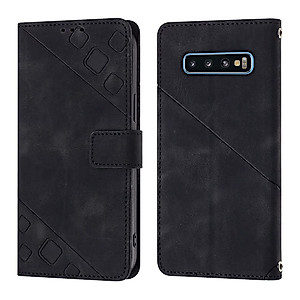 Moment Dextrad for Galaxy S10 Case Wallet,[Card Holder Slots][Wrist Strap][Stand Function] TPU Interior Protective PU Leather Flip Cases Cover for Samsung S10 6.1 Inch (Black)
