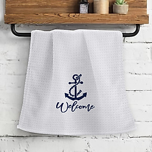 OHSUL Nautical Anchor Highly Absorbent Beach Towels,Kitchen Towels Bath Towels,Welcome Sign Guest Hand Towel for Bathroom Kitchen Hotel Gym Spa Decor,Lake Lovers Ocean Lovers Men Boys Gifts