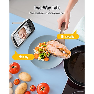 HOHOO Baby Monitor, 5" 720P HD Split Screen, 30 Hours Battery Life Baby Monitor with Camera and Audio|Remote PTZ, Two-Way Audio, Zoom, Night Vision, Lullabies, 960ft Long Range