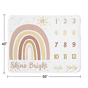 Sweet Jojo Designs Boho Rainbow Girl Milestone Blanket Monthly Newborn First Year Growth Mat Baby Shower Memory Keepsake - Blush Pink Dusty Rose Gold Yellow Mauve Taupe Beige Tan Bohemian Celestial