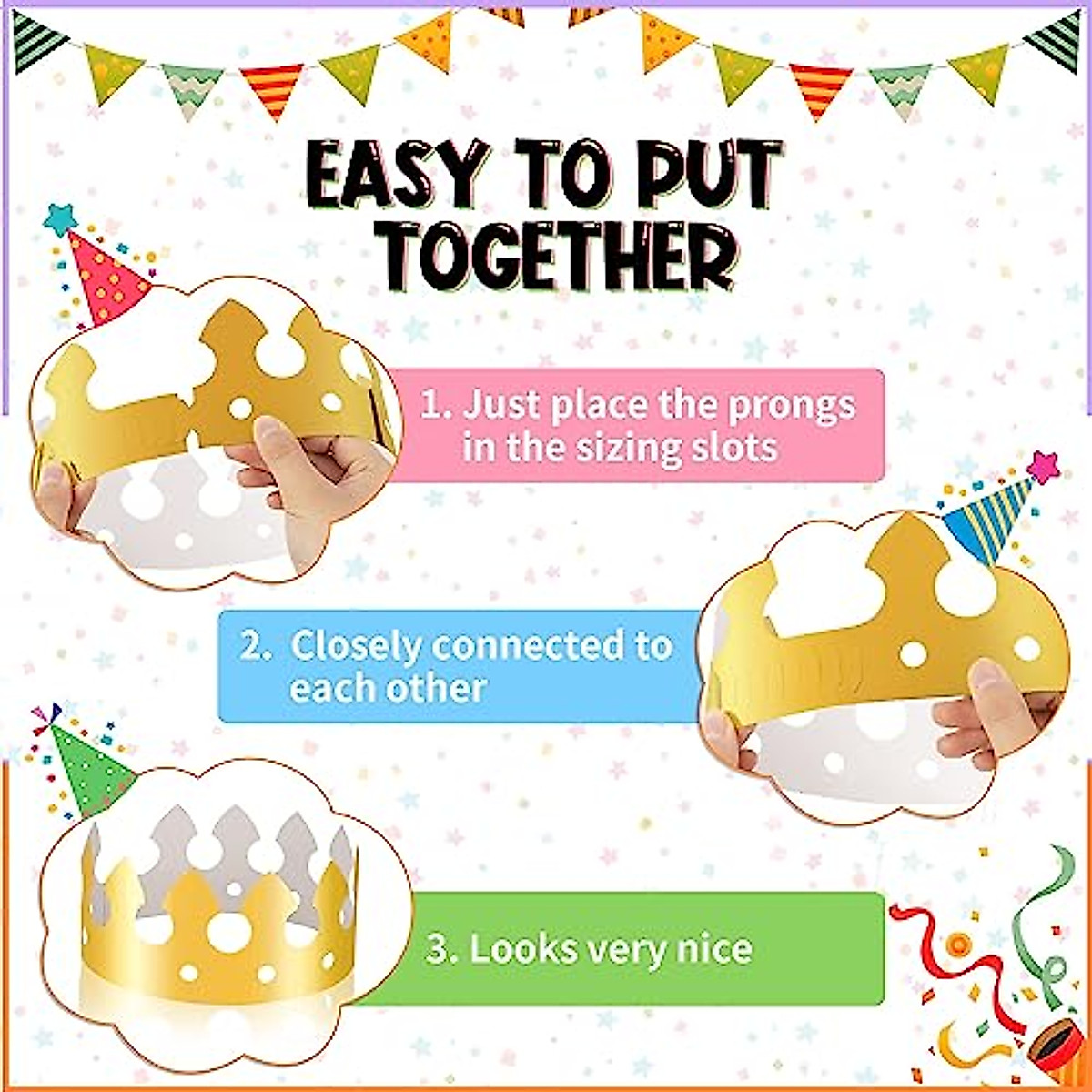 MGZTTHW Gold Paper Crowns, 32pcs Birthday King Crowns, Paper Prince Princess Crown Foil Party Crown Hat Cap for School Classroom Baby Shower Birthday Party Supplies