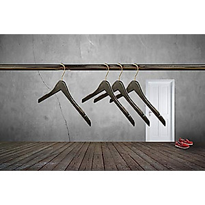 NAHANCO 20217 17” Flat Wooden Top Hanger with Notches, Brushed Chrome Hook, Black (Pack of 100)