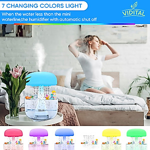VIDITAL Raining Cloud Diffuser with Rain 7 Changing Colors, Rain Cloud Humidifier Night Light, White Noise, Relaxing Rain Sounds Aid, ECO-Friendly, 6 Decorations Included