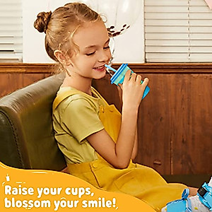 Meoky Color Changing Reusable Cute Cups with Lids and Straws Bulk - 6 Pack 12 oz Plastic Tumblers for Kids Girls Boys Party Smoothie (Childhood)