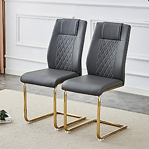 Gecheer Modern Dining Chairs, Dining Room Chairs, and Golden Leg Cushioned Chairs Artificial Leather, Suitable for Kitchens, Living Rrooms, Bedrooms, and Offices 4 Pieces Gray + PU Leather 2027A
