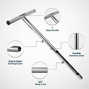 Varomorus Soil Sampler Probe 21" Stainless Steel Tubular T-Style Handle.