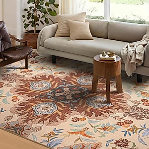 Phantoscope Vintage Collection Area Rug 6'x9', Washable Large Living Room Rug Non-Slip, Low-Pile Floral Painting Boho Carpet Rug for Bedroom Dining Room Office Durable Indoor Rug, Rust/Multi Floral