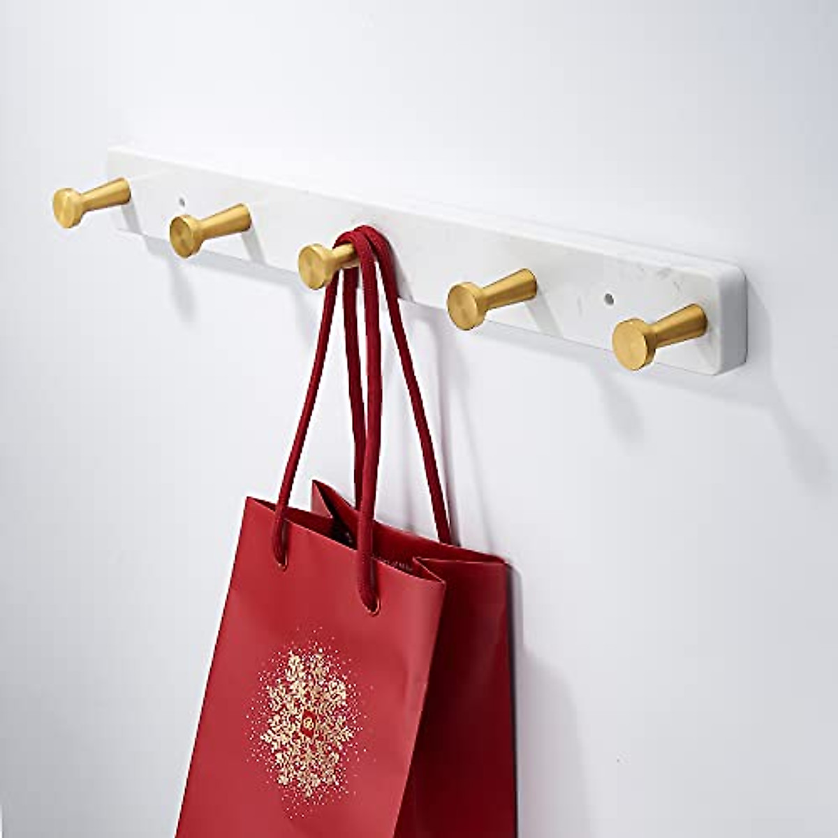 SARIHOSY Coat Rack Wall Mounted, Metal with Marble Coat Rail with 5 Hooks Rail, Heavy Duty Wall Hooks for Coat, Entryway Hanging Coat Rack, Bathroom, Bedroom, Closet Room