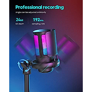 COCONISE Gaming Microphone, USB PC Mic for Podcasts Videos, Streaming, Condenser Mic with Quick Mute, Tripod Stand, Pop Filter, RGB Indicator, Shock Mount, Rotate gain button, Compatible with PS4/5/PC