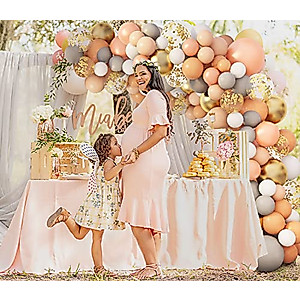 Amandir 129Pcs Hobo Peach Balloons Garland Kit Baby Shower Birthday Decorations, Blush Macaron Pastel Orange Rose Gold Gray Confetti Balloon Balloons for Wedding Bridal Bachelorette Party Supplies