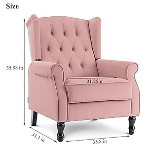 Artechworks Winged Fabric Modern Accent Chair Tufted Arm Club Chair Linen Single Sofa with Wooden Legs Comfy Upholstered for Reading Living Room Bedroom Office, Pink
