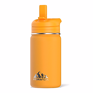Hydrapeak Mini 14oz Kids Water Bottle with Straw Lid, Stainless Steel Double Wall Insulated Water Bottle for Kids | Leak-Proof and Spill-Proof Kids Water Bottle for School, 24 Hours Cold (Mango)