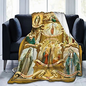 Virgin Mary Throw Blanket Christian Bible Verse Prayer Healing Blanket Catholic Gifts for Women Man Adults Inspirational Faith Scripture Prayer Religious Blanket Soft Cozy Fleece Decor 40''X50''