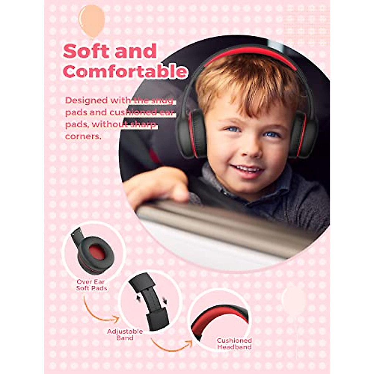 gorsun Premium Kids Headphones with 85/94dB Volume Limited, Wireless Headphones for Kids for School, Kids Bluetooth Headphones Over Ear with Built-in Microphone, Wired/Wireless, Adjustable (Red)