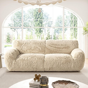 Jennifer Taylor Home Summit 83" Faux Sheepskin Overstuffed Living Room Sofa Couch, Cream Beige