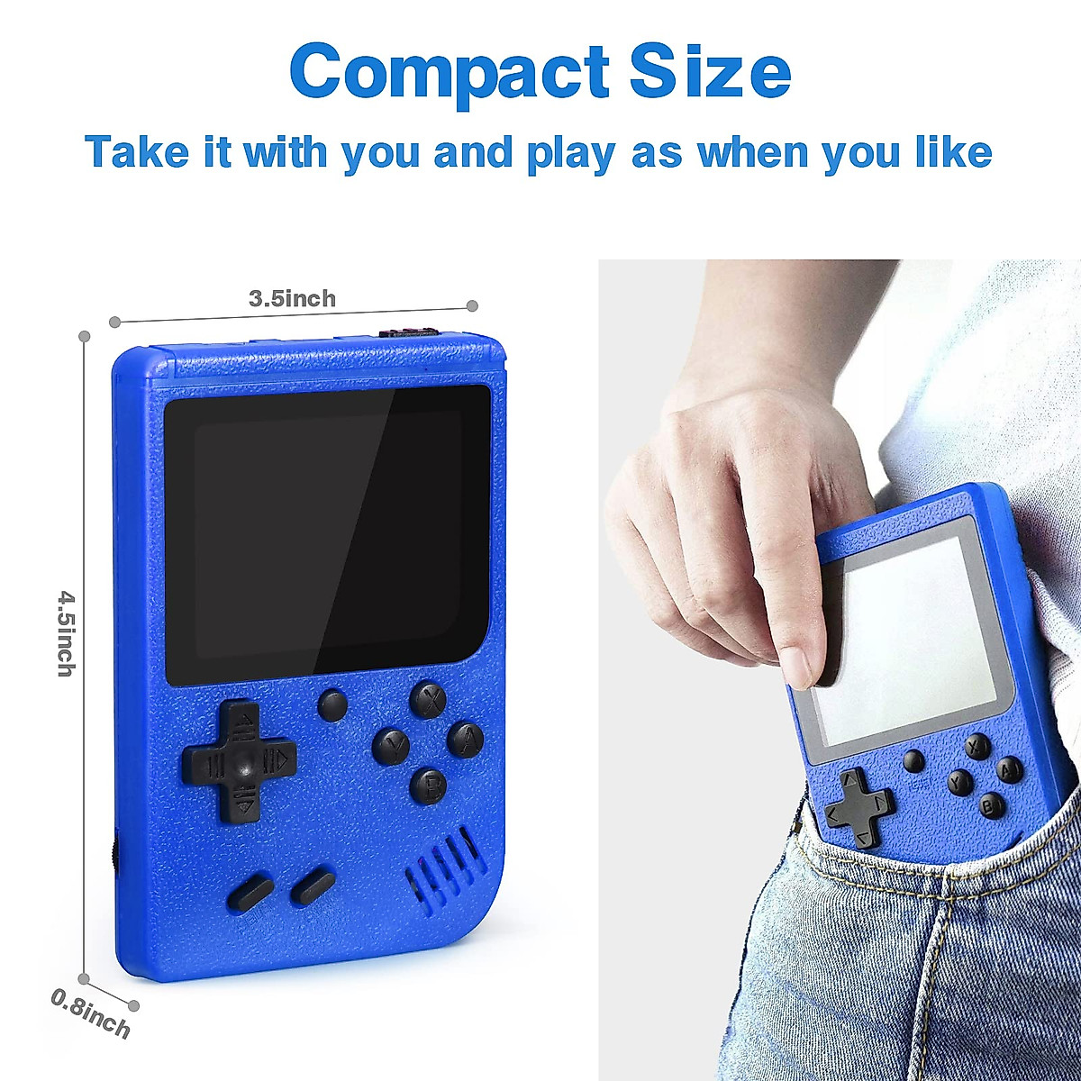 Avainaly Handheld Game Consoles, Retro Mini Game Player with 500 Classic FC Games, 2.8-Inch Color Screen Support for Connecting TV & Two Players, 1020 mAh Rechargeable Battery (Blue）