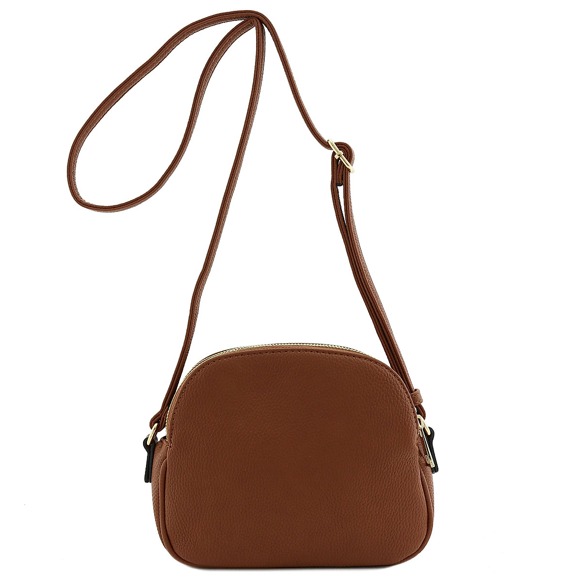 ALYSSA Double Zip Half Moon Crossbody Bag (Brown)