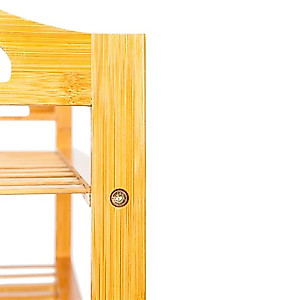 Concise Bamboo Wood Shoe Rack with Handle 4 Tier 12 Pairs Shoe Shelf Storage Organizer Free Standing Natural Color