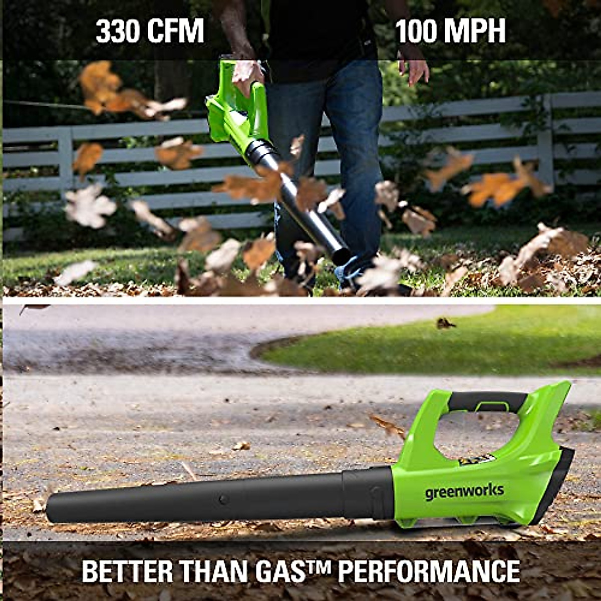 Greenworks 24V Axial Leaf Blower (100 MPH / 330 CFM), 2Ah Battery and Charger Included