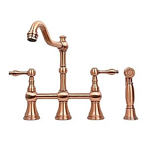 Two-Handles Copper Bridge Kitchen Faucet with Side Spray - 5 Years Warranty …