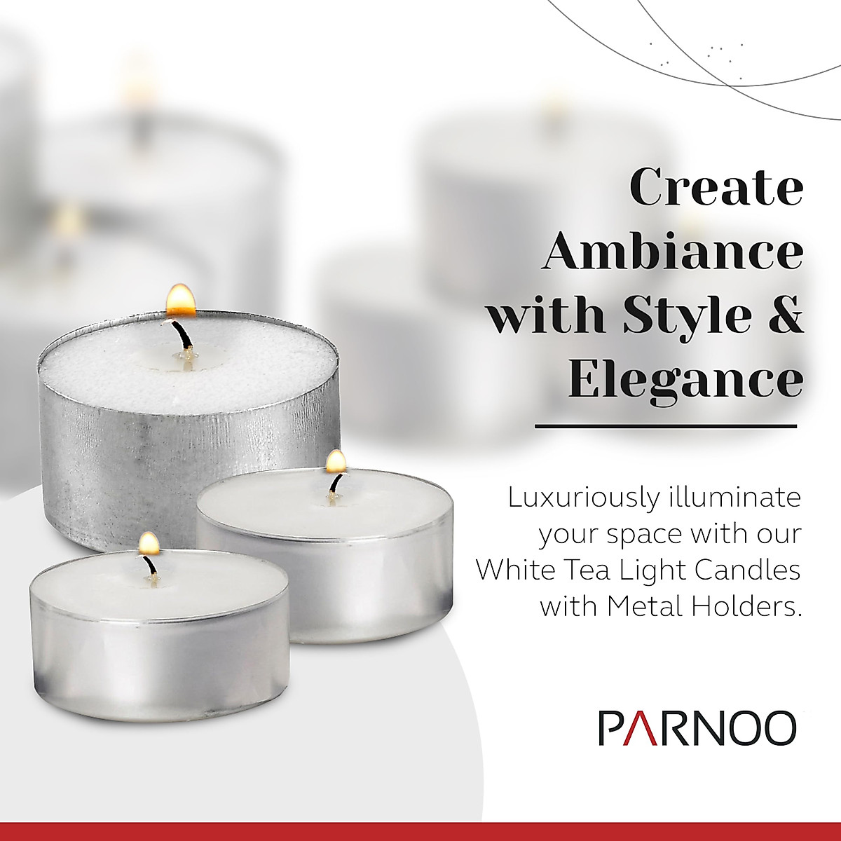 PARNOO White Tea Light Candles, 250 Pcs – 6-Hour Long Burn Time Small Candles, No Soot, Unscented with Cotton Wick in Metal Cups – Bulk Pack of Candles for Romantic Dinners, Weddings, Spas, & Hotels