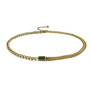 JA.S.JR 18K Gold Plated Emerald Choker Necklaces Chain Necklace Gold Statement Necklaces for Women