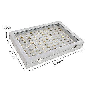 Siveit Ring Display Case Organizer Box with Transparent Lid 100 Slot Holder Showcase For Store Display Jewelry Show Home Organizer For Jewelry Rings Studs Earrings (Grey)