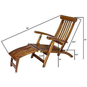 All Things Cedar TF53 Teak Steamer Chair | Foldable Outdoor Chaise Lounge Chair | Durable Patio Furniture | 5 Reclining Options | Easy Storage | No Cushions (24x70x37)