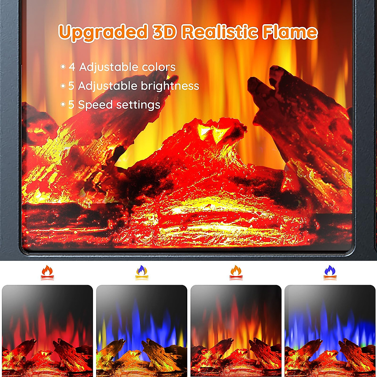 Rintuf Small Electric Fireplace Heater, 1500W Infrared Fireplace Stove with 3D Flame Effect, Adjustable Thermostat, 8H Timer, Remote Control, Freestanding Space Heaters for Indoor Use Large Room Safe
