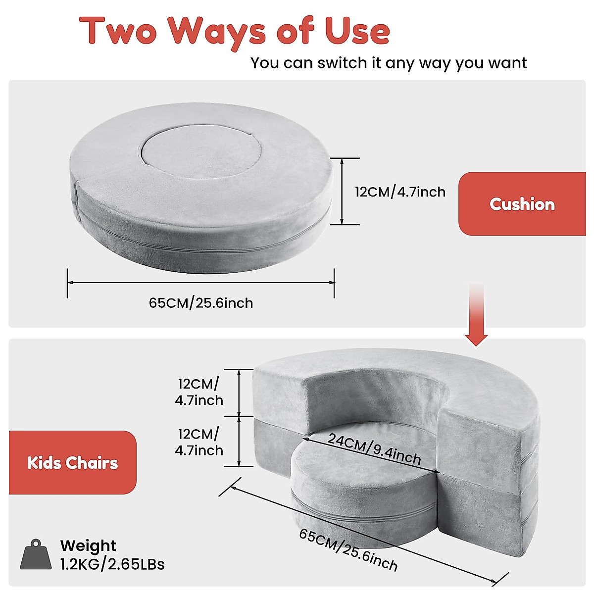 Kids Chairs for Toddler, 2-in-1 Toddler Soft Sherpa Couch, Convertible Sofa to Lounger for Girls and Boys